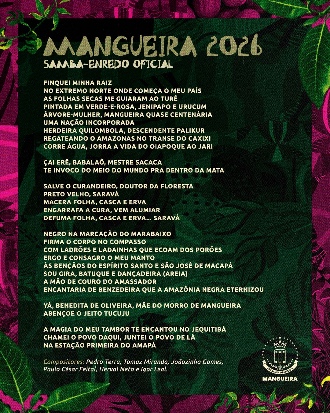 Confira a letra oficial do nosso samba- enredo para o Carnaval 2026 ...